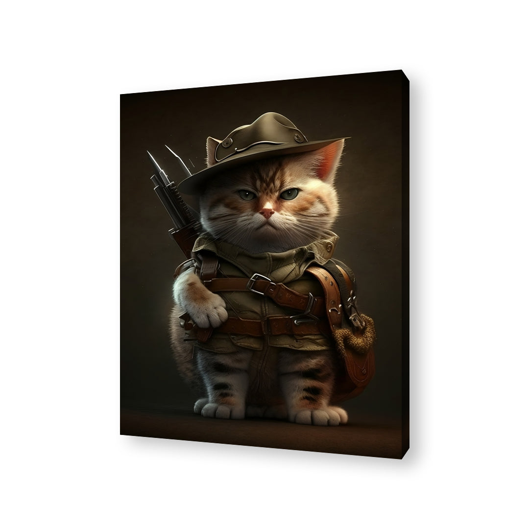 Armed Cat Framed Canvas – Genie Art